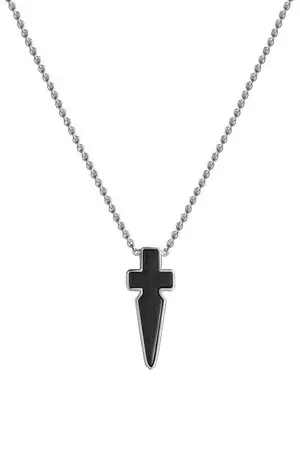 ROSEATE Strength Sterling Silver & Carbon Fiber Pendant Necklace - Black