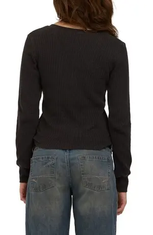 PROJECT SOCIAL T Coastal Waffle Knit Henley - Black