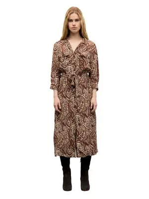 Gerard Darel Cyra 3/4 Sleeve Midi Shirt Dress - Caramel