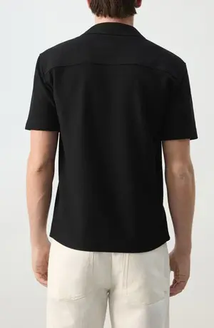 Mango Regular Fit Short Sleeve Textured Button-up Shirt - Black