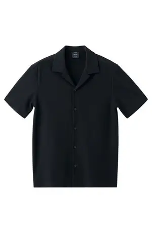 Mango Regular Fit Short Sleeve Textured Button-up Shirt - Black