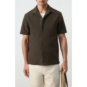 Mango Regular Fit Short Sleeve Textured Button-up Shirt - Brown