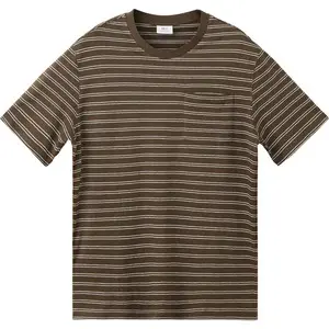 Mango Regular Fit Stripe Cotton & Linen T-shirt - Chocolate