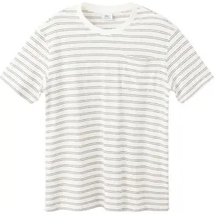Mango Regular Fit Stripe Cotton & Linen T-shirt - Off White