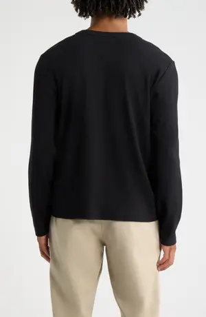 OPEN EDIT Fitted Long Sleeve Stretch Cotton Rib Henley - Black