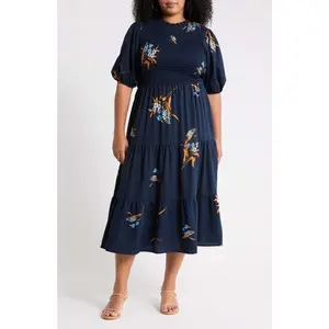 SUGARLIPS Dusk Bloom Floral Smocked Tiered Dress