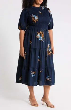 SUGARLIPS Dusk Bloom Floral Smocked Tiered Dress