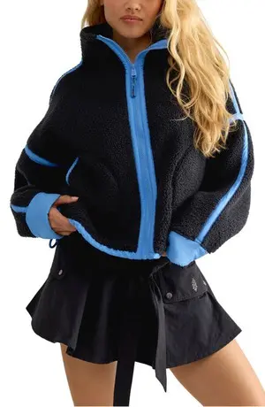 Free People Mountain High Fleece Jacket Black Combo
