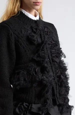 Tao Comme Des Garçons Ruffled Wool Blend Cardigan