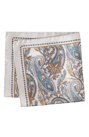 Eton Paisley Silk Pocket Square - Light Grey