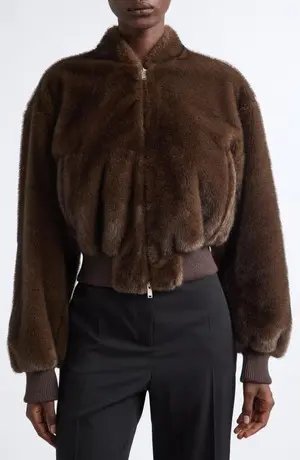 Stella McCartney Plush Faux Fur Bomber Jacket - Brown