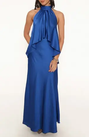 PETAL & PUP Nyomi Tiered High Neck Maxi Dress - Cobalt Blue