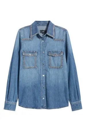 7 For All Mankind Studded Western Denim Shirt - Avenue