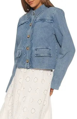 PETAL & PUP Heidi Scalloped Trim Denim Jacket