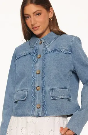 PETAL & PUP Heidi Scalloped Trim Denim Jacket