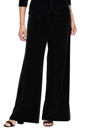 Alex Evenings Stretch Velvet Palazzo Pants - Black