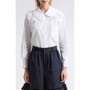Comme Des Garçons Cotton Broadcloth Shirt With Lace Ruffles - White