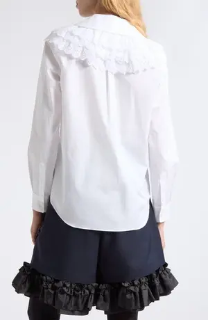Comme Des Garçons Cotton Broadcloth Shirt With Lace Ruffles