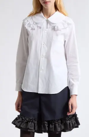 Comme Des Garçons Cotton Broadcloth Shirt With Lace Ruffles
