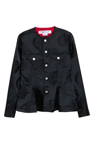Comme Des Garçons Dragon Jacquard Peplum Jacket - Black