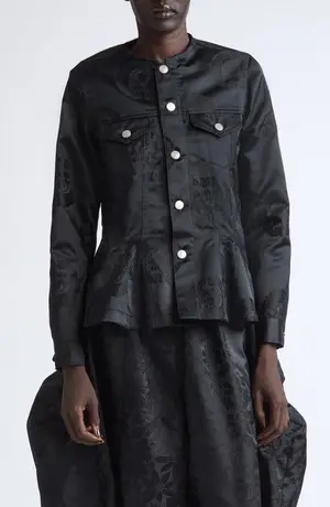Comme Des Garçons Dragon Jacquard Peplum Jacket - Black