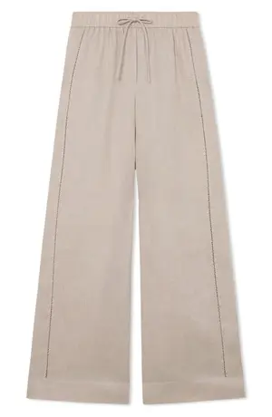 REISS Riley Ladder Stitch Wide Leg Linen Pants