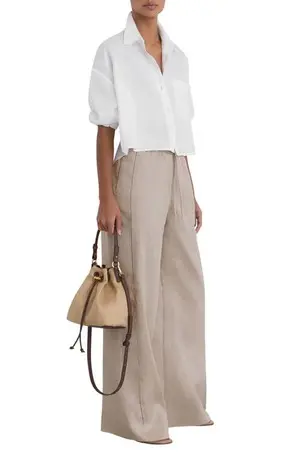 REISS Riley Ladder Stitch Wide Leg Linen Pants