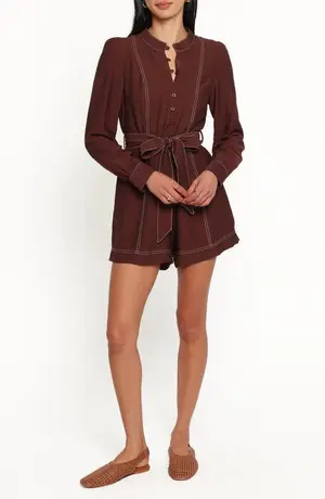PETAL & PUP Benni Long Sleeve Romper - Chocolate