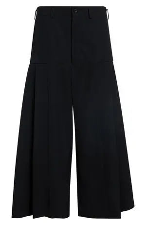 Comme Des Garçons Wool Gabardine Pleated Wide Leg Pants - Black
