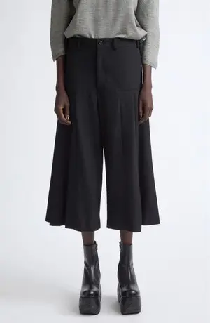 Comme Des Garçons Wool Gabardine Pleated Wide Leg Pants - Black