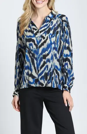 APNY Half-placket Pullover Top - Sapphire/stone