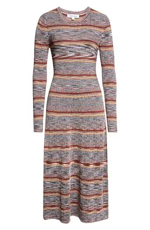 Veronica Beard Nami Stripe & Space Dye Long Sleeve Sweater Dress - Rust Multi