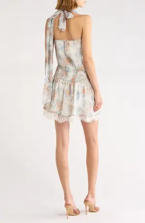 KITTENISH Abstract Print Lace Detail Chiffon Bubble Dress