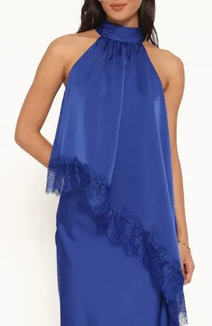 PETAL & PUP Zarni Lace Trim Halter Top - Lapis Blue