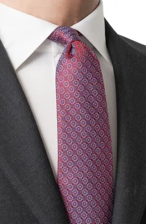 Eton Medallion Woven Silk Tie - Medium Red