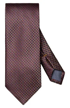 Eton Micro Geometric Woven Silk Tie - Medium Brown