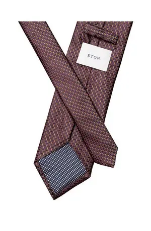 Eton Micro Geometric Woven Silk Tie - Medium Brown