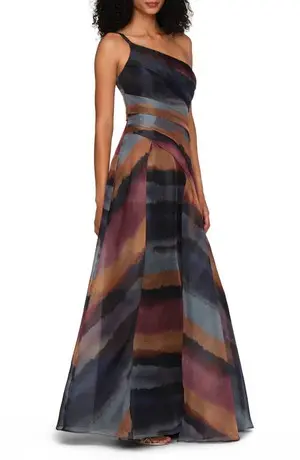 KAY UNGER Daniela Ombré Stripe One-shoulder Organza Gown