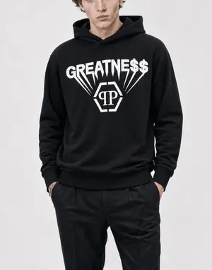 Philipp Plein Printed Fleece Hoodie Greatness - Black