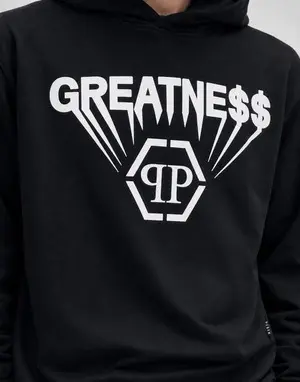 Philipp Plein Printed Fleece Hoodie Greatness - Black