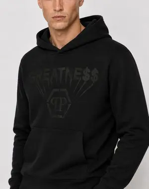 Philipp Plein Printed Fleece Hoodie Greatness - Black/black