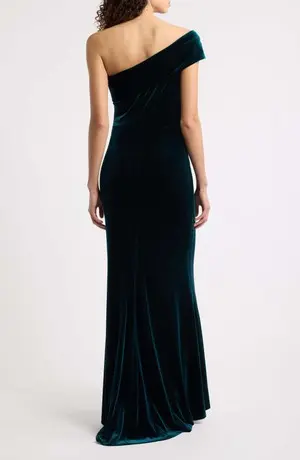 Eliza J Ruched One-shoulder Velvet Gown