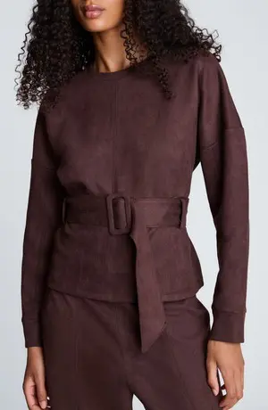 KENNETH COLE Belted Long Sleeve Crewneck Top