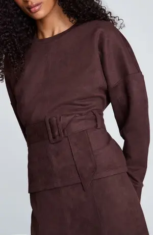 KENNETH COLE Belted Long Sleeve Crewneck Top