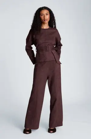 KENNETH COLE Belted Long Sleeve Crewneck Top