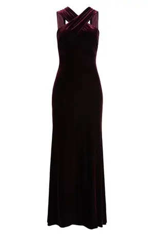 Eliza J Cross Neck Velvet Mermaid Gown - Plum