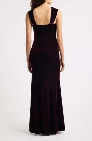 Eliza J Cross Neck Velvet Mermaid Gown