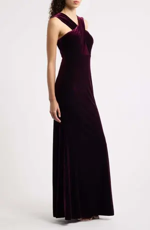 Eliza J Cross Neck Velvet Mermaid Gown