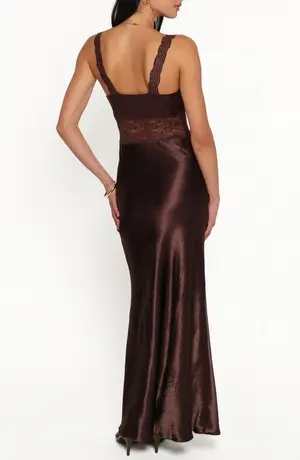 PETAL & PUP Nitara Lace Trim Satin Maxi Dress