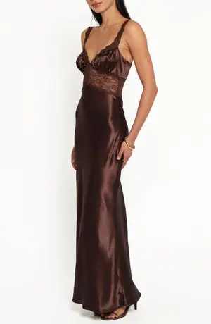 PETAL & PUP Nitara Lace Trim Satin Maxi Dress